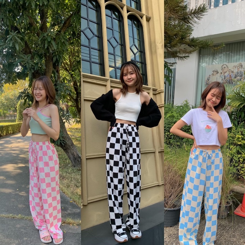 [New Customers Shopee Left 1 Baht] Long Pants With Cute Checkers ...