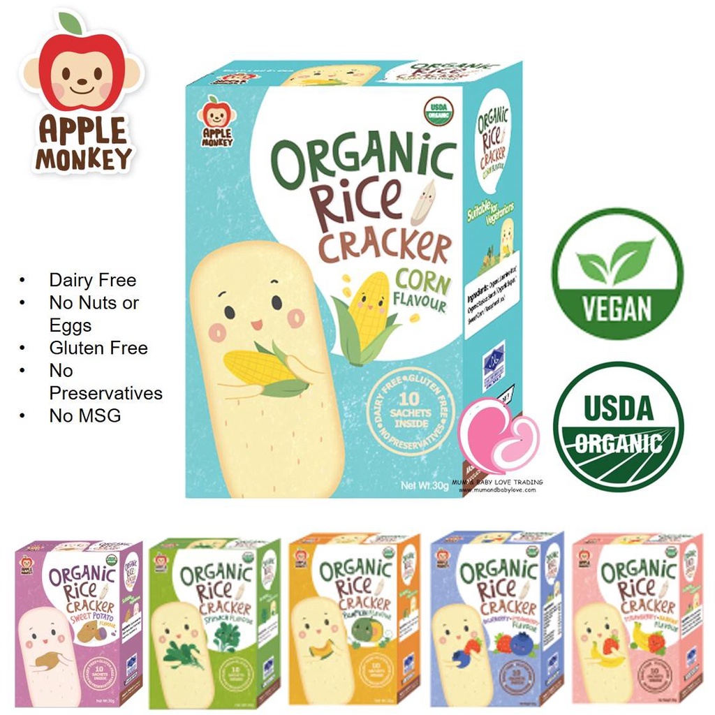 APPLE MONKEY Organic Rice Cracker 30g (10 sachets/box) | Shopee Malaysia