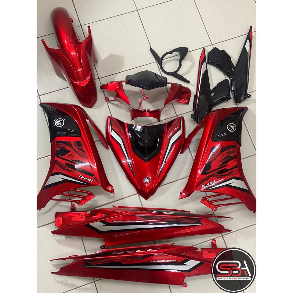 YAMAHA LC LC135 V6 V7 MERAH FULL KILAT STRIPE FIERY RED MORITAKA ...