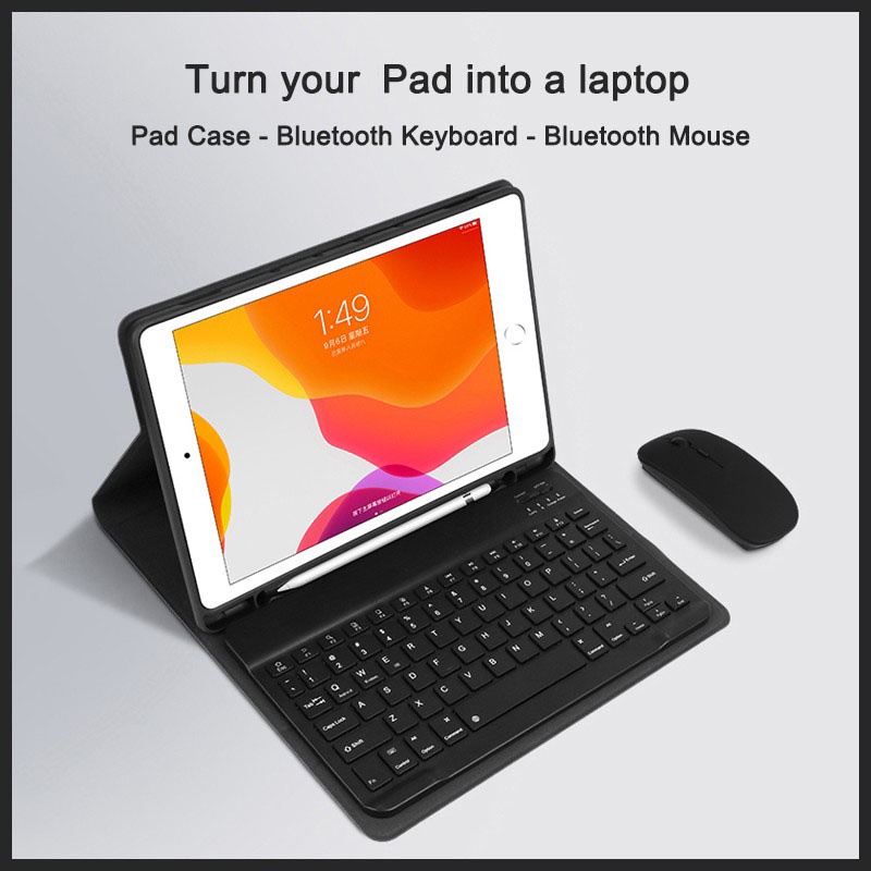 Wireless Bluetooth Keyboard Mouse Set 3 In 1 Pad Keyboard Mouse Pu Case For Ipad Detachable
