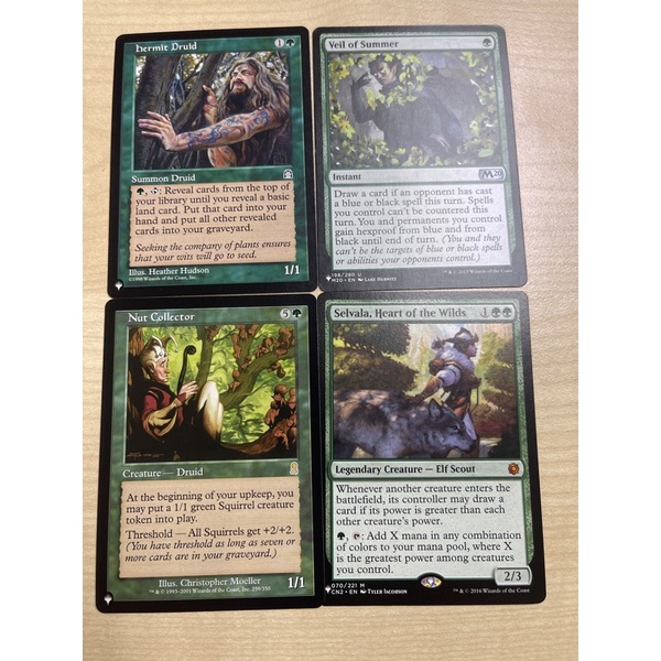 Veil of summer, Selvala Heart of the wilds, Hermit Druid, Nut Collector ...