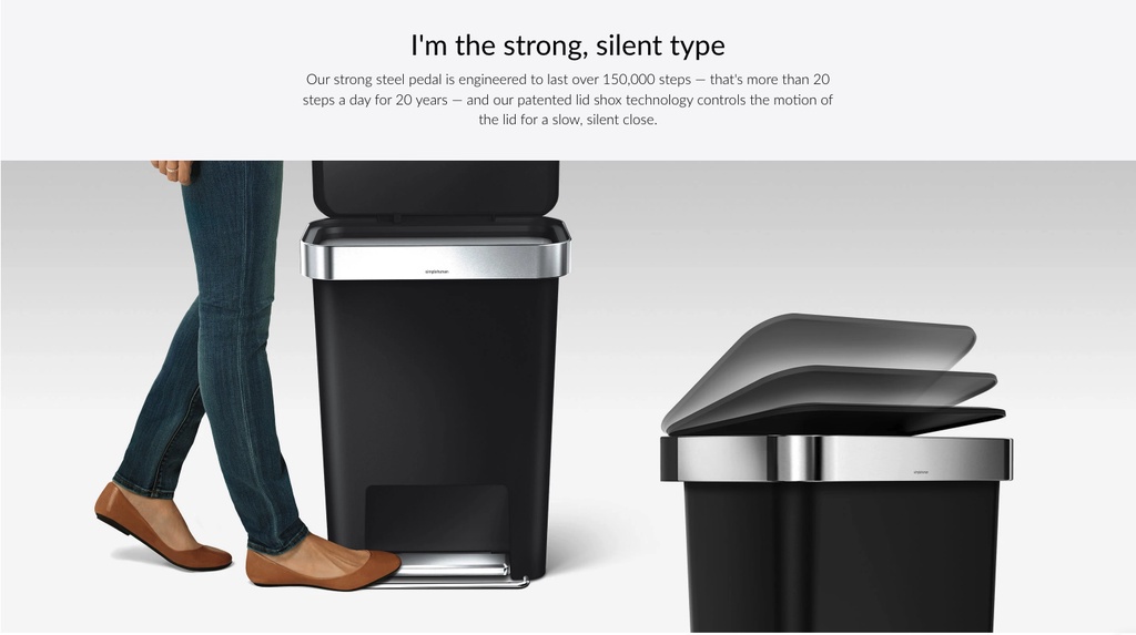 simplehuman Rectangular Plastic Step Bin with Liner Pocket, 45L - Gizmo ...