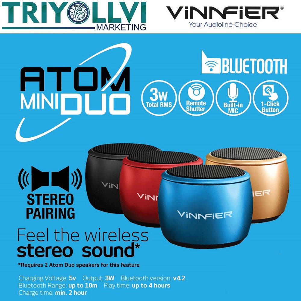 Vinnfier Atom Mini Duo Bluetooth Portable Speaker with Wireless Stereo ...