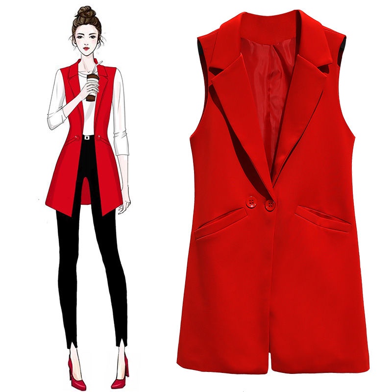 Ladies Suit Vest Women's Red Long Sleeveless Jacket Vest Double Button ...