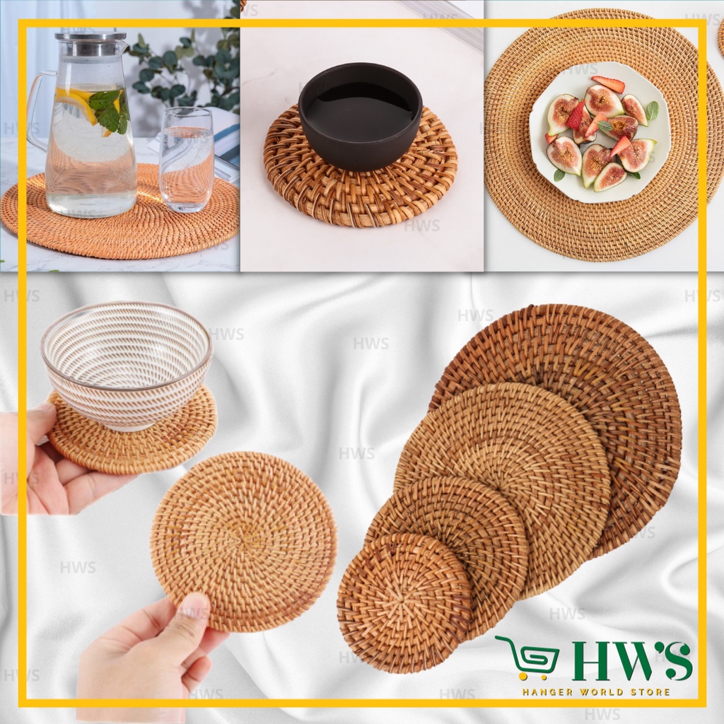 HWS TABLEMATS ROUND HANDMADE RATTAN PLACEMATS INSULATION KITCHEN TRAY 3 ...