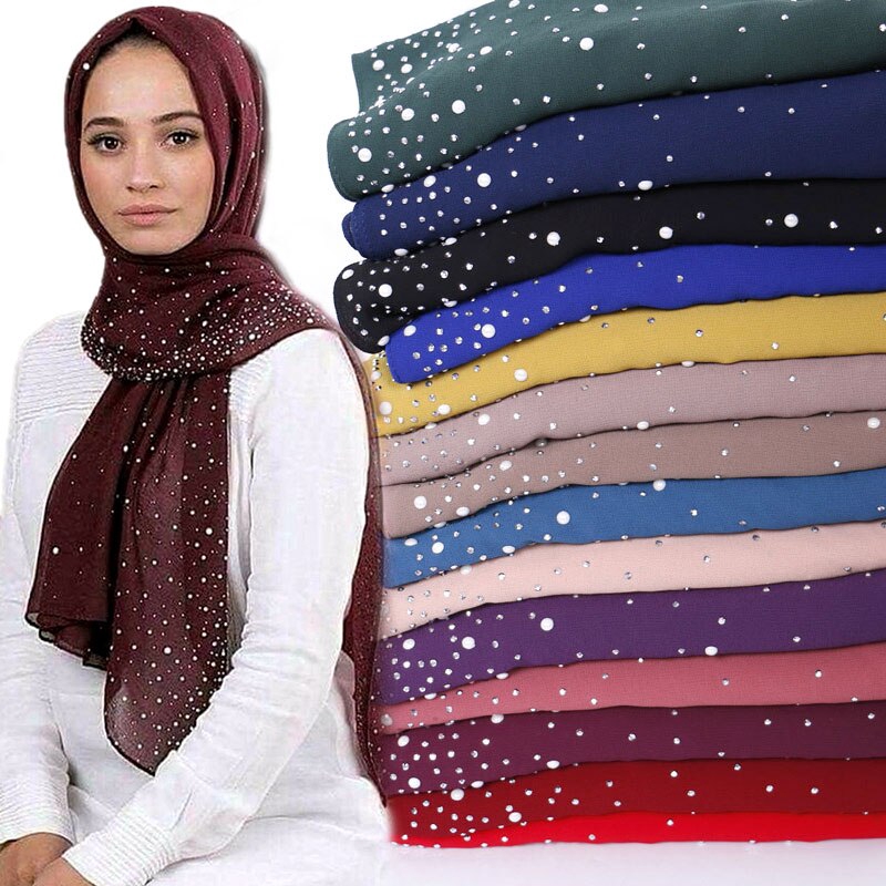 LAVEN 24 Color Bubble Chiffon Beads Hijab Scarf Diamond Shawls Muslim ...