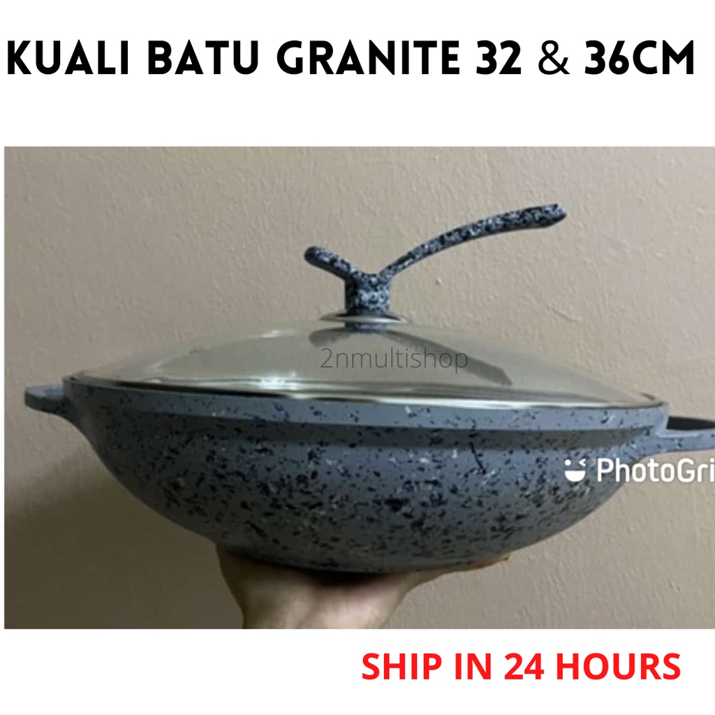 Kuali Batu Granite 32cm 36cm Periuk Stir Fry Wok Non Stick Cookware ...