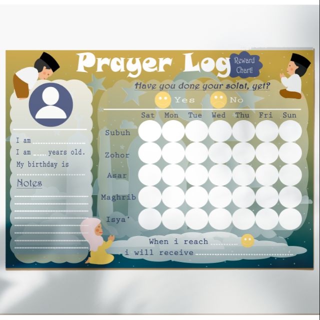 Learning Reward Chart for boys and girls l Prayer Log chart l Healthy ...