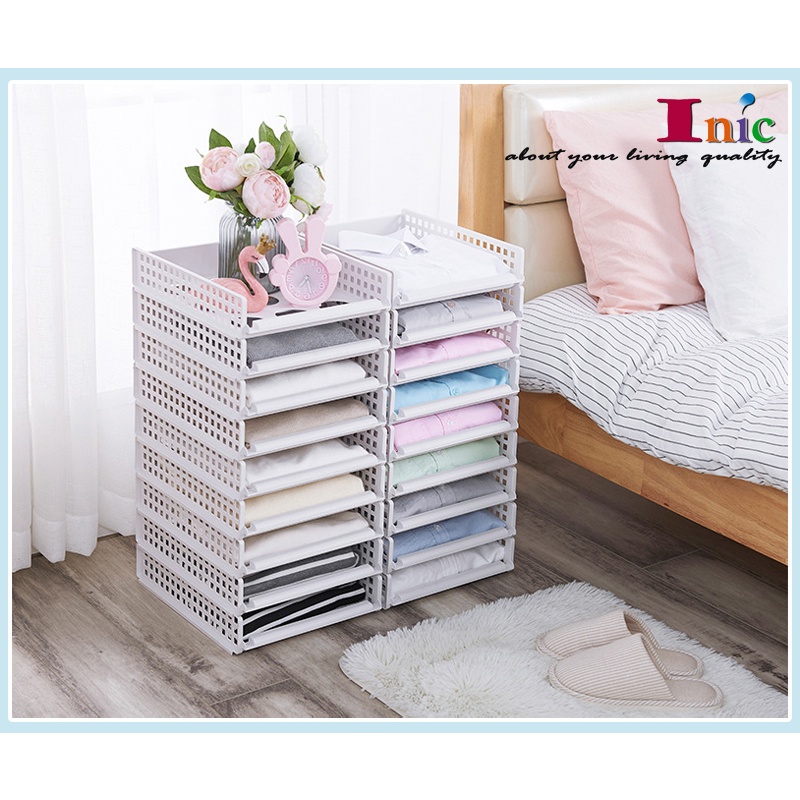 Stackable Space Saver Wardrobe Cloth Organizer Tray Drawer Storage Rack ...