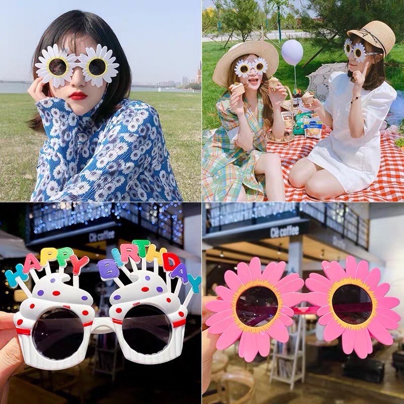 Ready Stock~Funny Birthday Glasses Cute Cartoon Daisy Flower Sunglasses ...