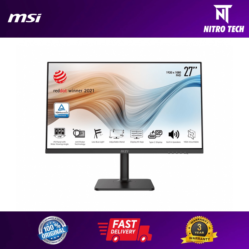 MSI Modern MD271P Business Productivity Monitor - Black/White (27 ...