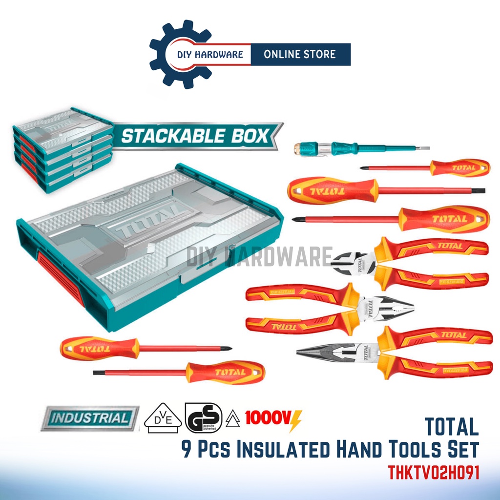 Total 9 Pcs Insulated Hand Tools Set + Stackable Box THKTV02H091 | Shopee Malaysia