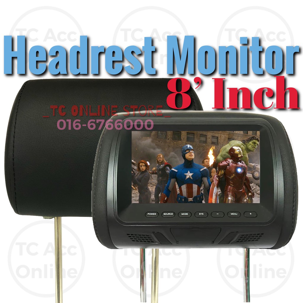 2 Pcs 8" TFT LCD Headrest Monitor With Universal Mount Pillow Black ...