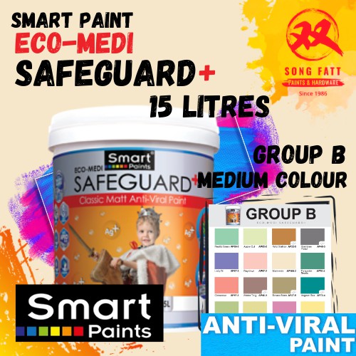 Smart Paint Eco-Medi Safe Guard+ Group B (MEDIUM COLOURS) 15 Litre (Song Fatt) Virus Guard ...