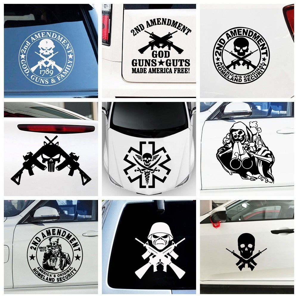 Cute gun and 2 door words 2 stickers car vinyl decal decorative ...