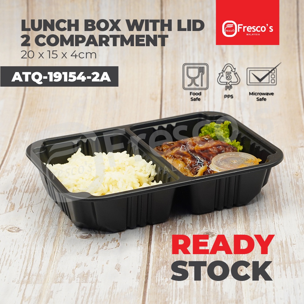 ATQ-19154-2A | 100pcs 2 Compartment Lunch Box with Lid Plastic Food ...