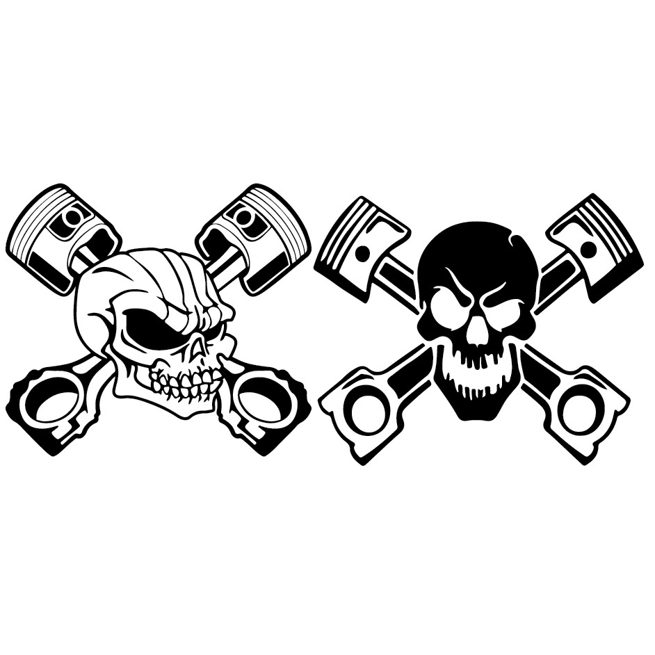 SKULL SKELETON PISTON STICKER, RACING CAR, TRUCK WINDOW LAPTOP VINYL ...