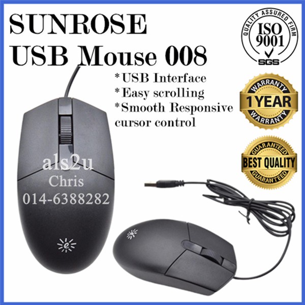 SUNROSE Optical USB Black Colour Mouse Model 008 | Shopee Malaysia