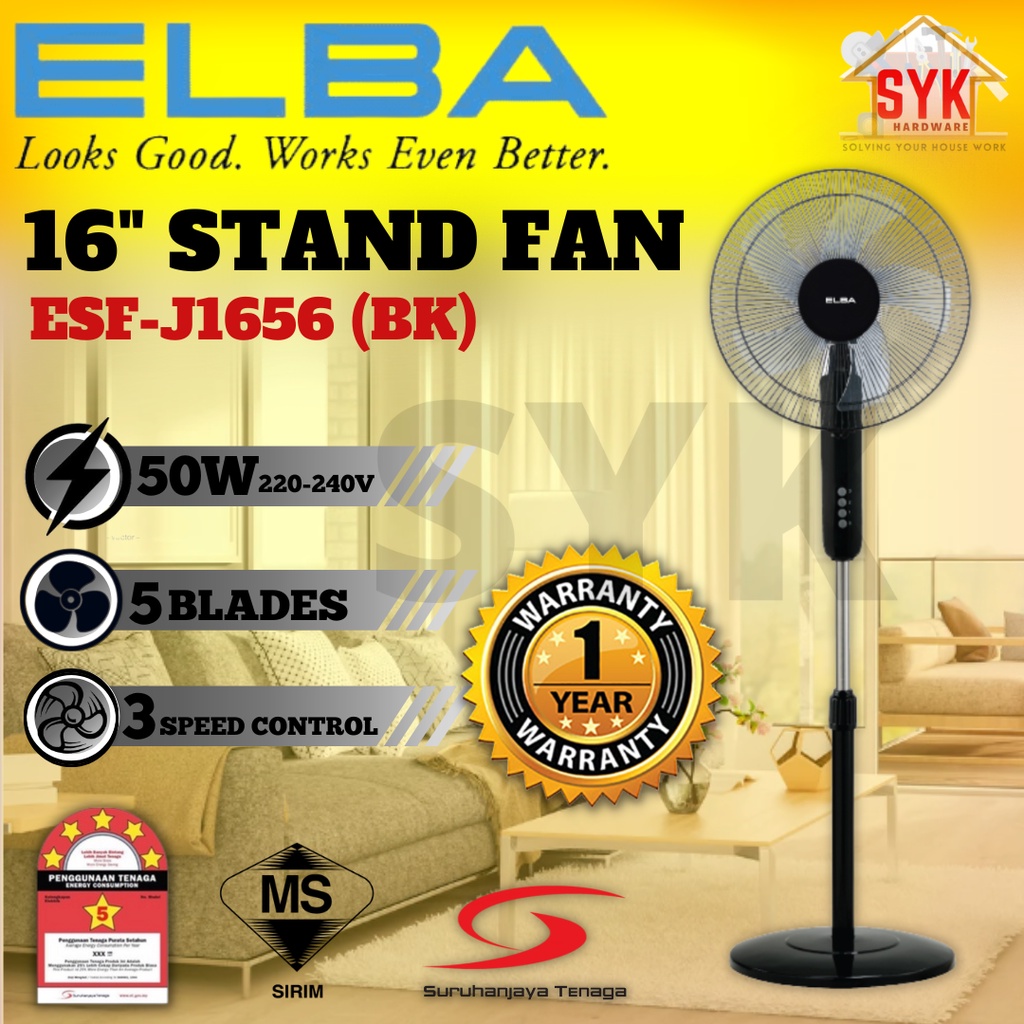 SYK ELBA Stand Fan 16Inch Electric Fan Stand ESF-J1656(BK) Home ...