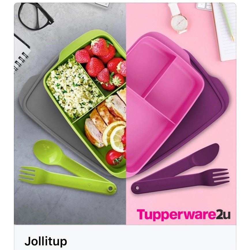(Ready Stock) Tupperware Jollitup lunch box (1.0L) and cutleries with ...
