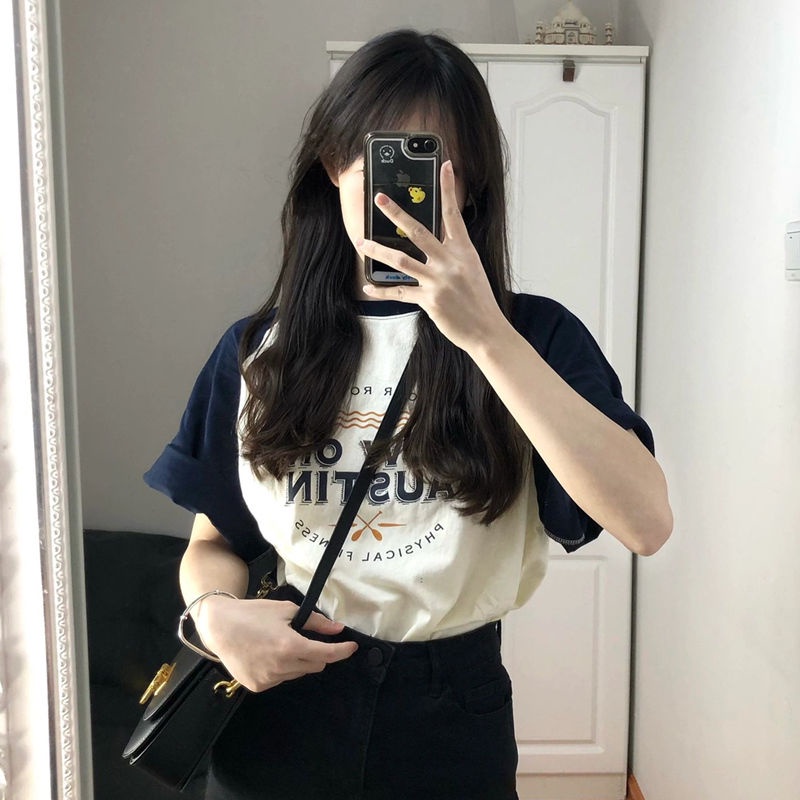 【M-5XL 40-120kg】 胖mm大码300斤港味chic短袖t恤女夏季宽松遮肉拼接撞色上衣ins潮 T-shirt fat bigsize oversize | Shopee Malaysia