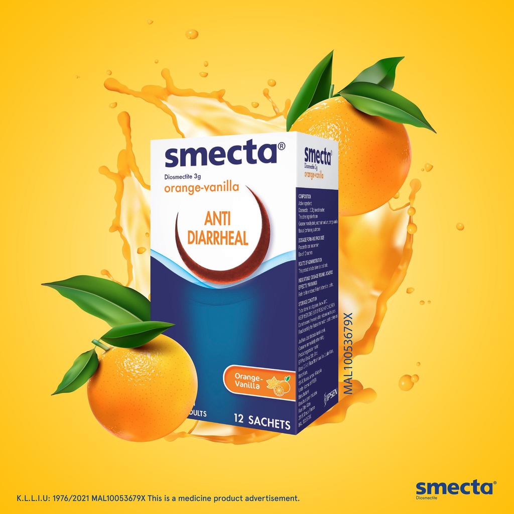 Smecta Diosmectite 3g Anti Diarrheal Orange-Vanilla 12 Sachets Exp: 09/ ...