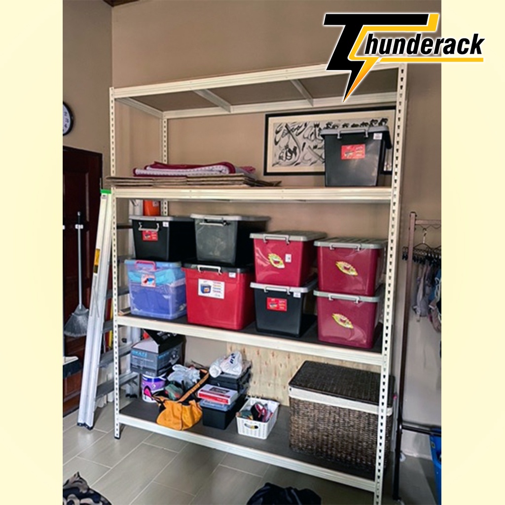 🤍 HEAVY DUTY BOLTLESS RACK🤍 BEIGE WHITE Colour Metal Rack with 4 Levels ...