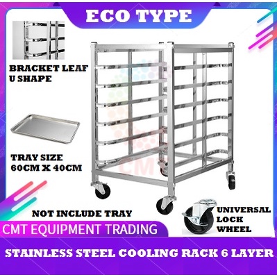 S/STEEL COOLING RACK 6 LAYER WITH WHEEL FOR INDUSTRIAL OVEN TRAY 60CM X ...