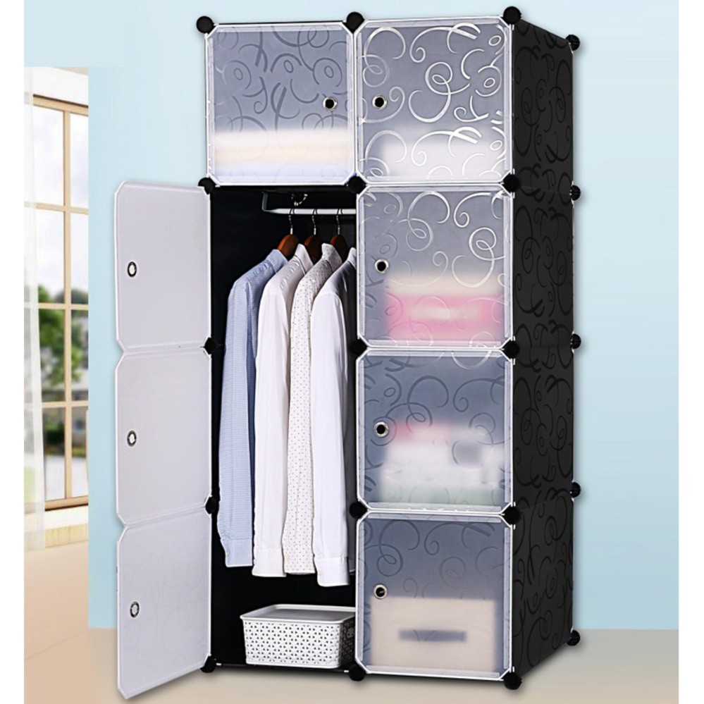 Rak Almari / Wardrobe Cabinet 8 and 9 Cubes Black Stripes DIY Clothes ...
