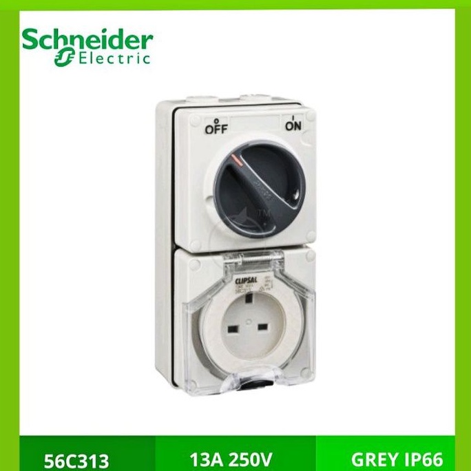SCHNEIDER(clipsal)S56C313GY 13A Weatherproof Switched Socket Outlet - IP66/GARDEN SOCKET OUTLET ...