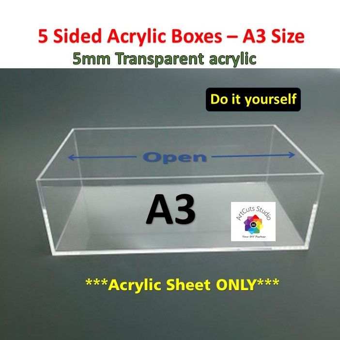 DIY Acrylic boxes Storage Display box Cover Tray (5 Sided)- A3 size 5mm ...