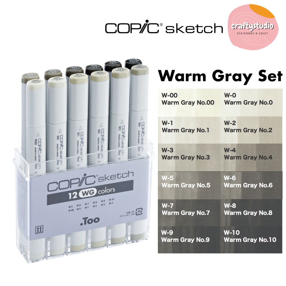 12 pcs WG Copic Sketch WARM GRAY Marker Set, Drawing Marker Set ...