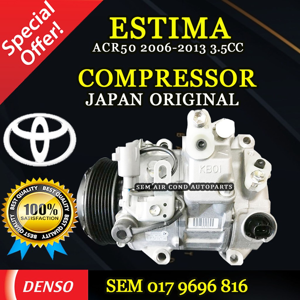 TOYOTA ESTIMA ACR50 2006-2013 YEAR 3.5CC 7SBH17C 7PK ORIGINAL DENSO JAPAN COMPRESSOR/ KOMPRESOR ...