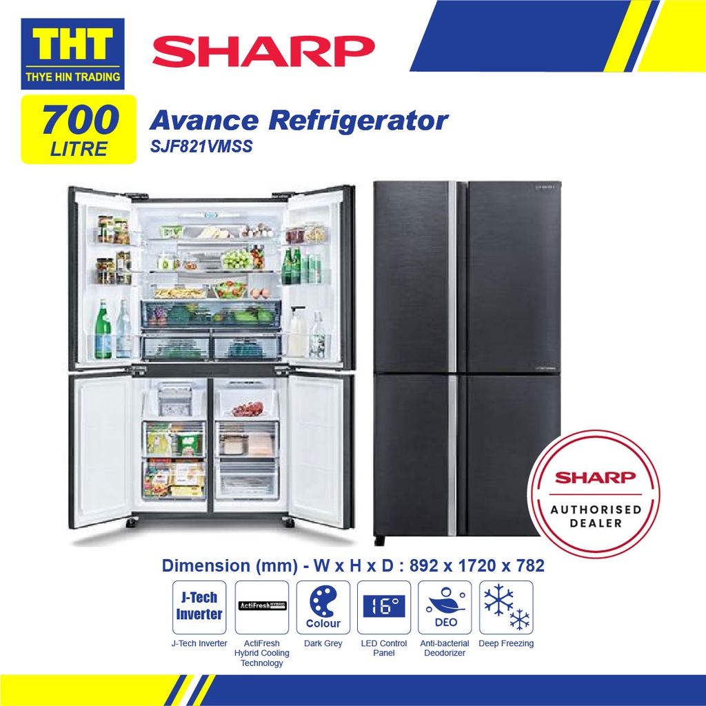 Sharp 700L J-Tech Inverter Multi Door Refrigerator SJF821VMSS | Shopee ...