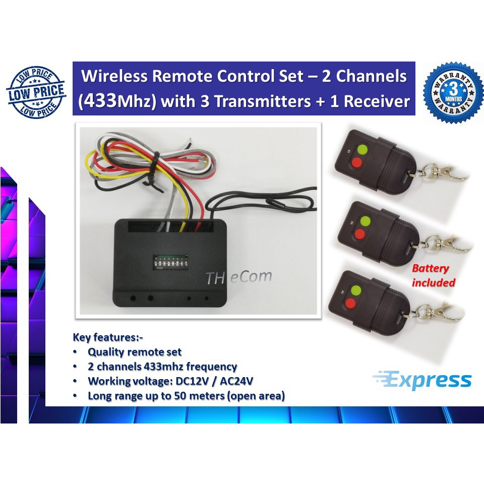 Autogate Door Wireless Remote Control Set (2 Channel 433Mhz) with 3 ...