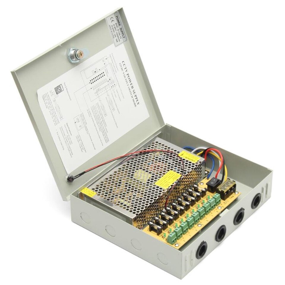 12V 10A 9 Channel Power Supply Metal Casing Distributor Switching CCTV ...