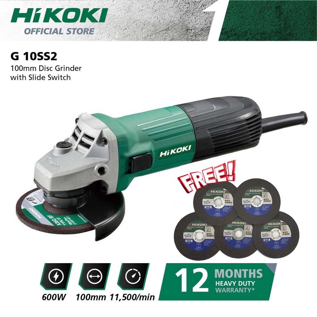 HIKOKI G10SS2 Angle Grinder Potong Kayu Besi Semen Mozek 600W (4") G10S ...