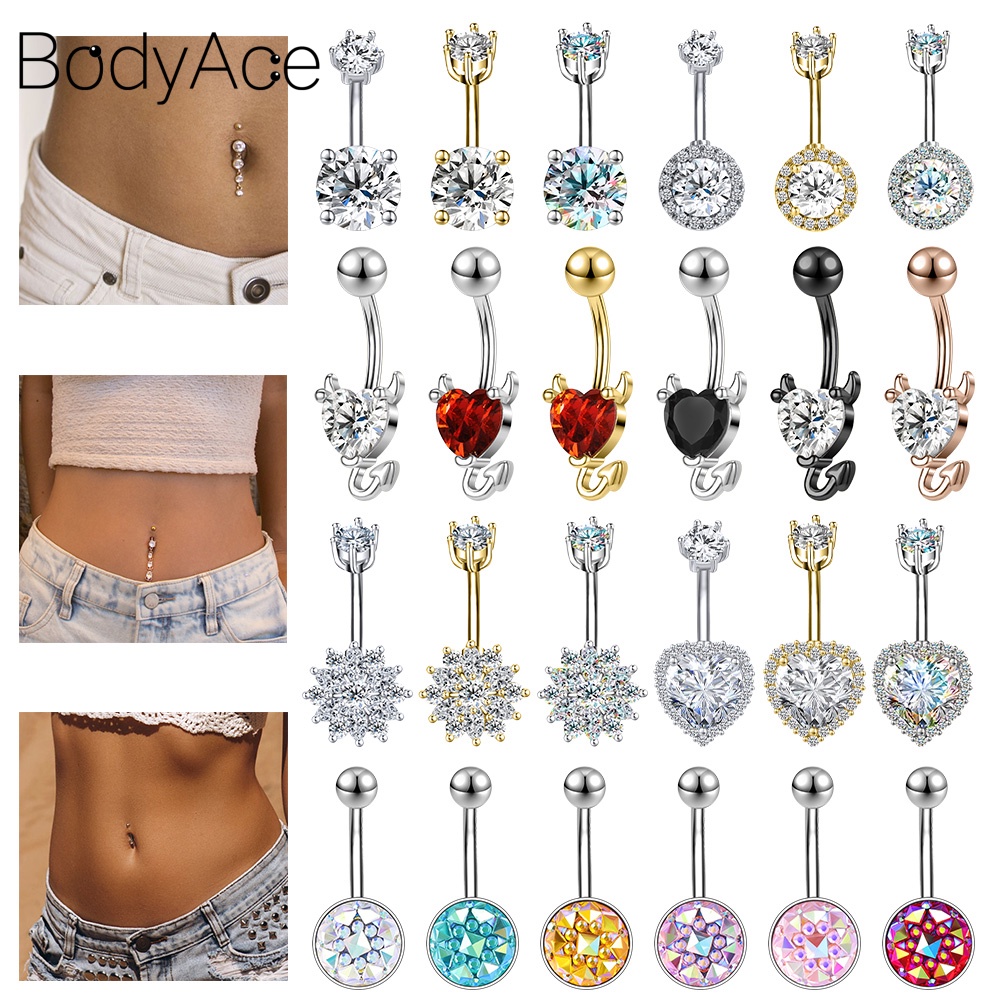 Bodyace 1 Set Devil Heart Navel Rings Crystal Belly Button Rings Stainless Steel Navel Piercings ...