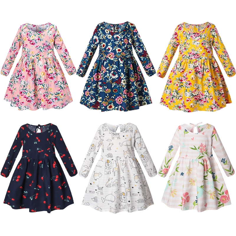 [Ready Stock] Baby Girl Dress Long-sleeved Floral Cotton Children's ...