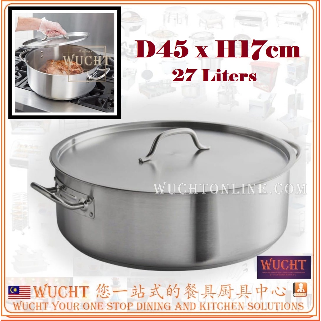 【WUCHT】45cm Casserole Pot 27L Commercial Heavy Duty Stainless Steel Low ...
