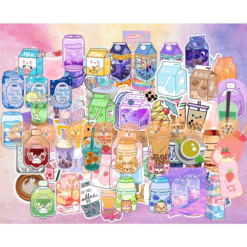 Set of 30 cute milk tea, milk tea, milk, juice stickers to decorate ...