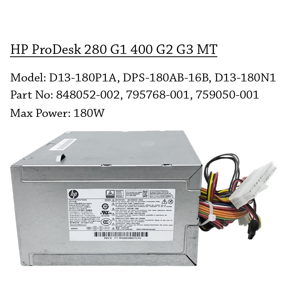 HP ProDesk 400 G2 480 G3 490 G2 280 G2 200 G2 MT Power Supply PSU 180W 759768-001 DPS-180AB-16B ...