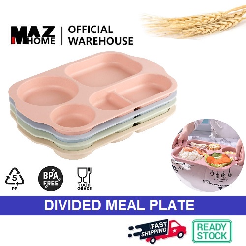 【Maz HOME】Wheat Straw Kids’ Snack Plate Divided Meal Tray Separated ...