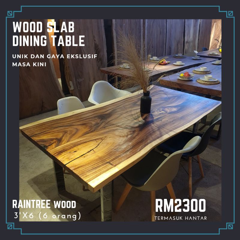 Meja makan kayu balak / dining table wood slab | Shopee Malaysia