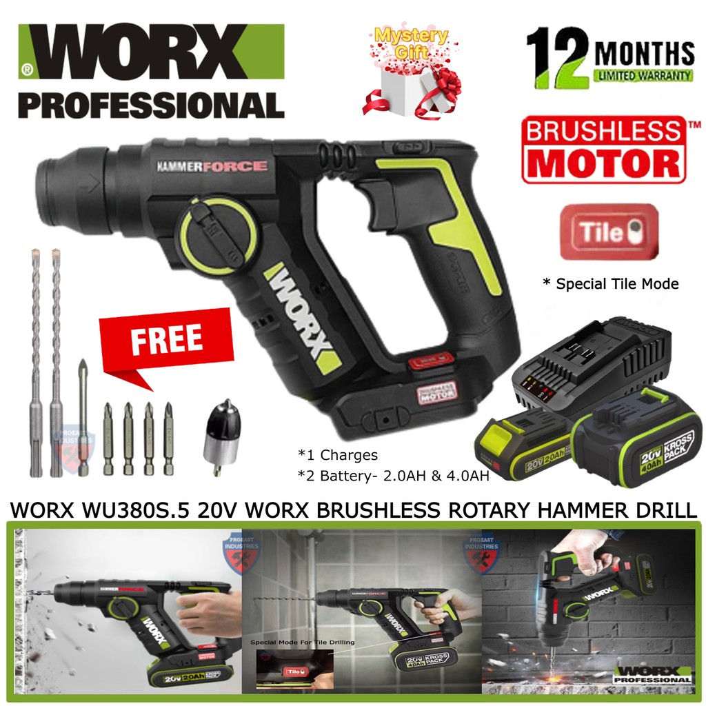 WORX WU380s.5 20V WORX BRUSHLESS ROTARY HAMMER DRILL | Shopee Malaysia
