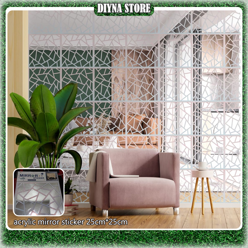 Acrylic mirror sticker wall sticker 3D Wallpaper cermin bercorak ...