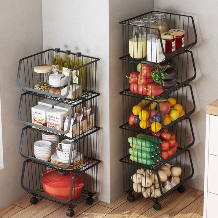 Kitchen Basket Vegetable Spice Rack Storage Organizer Wheel Rack Bekas ...