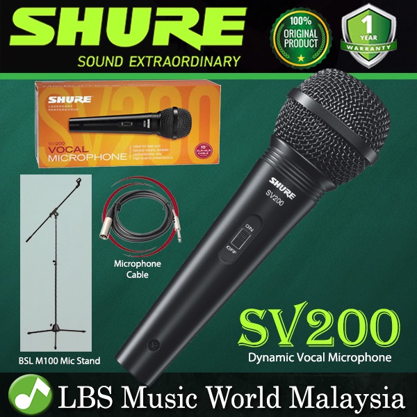 Shure SV200 Dynamic Vocal Microphone with XLR to QTR Cable 6.3mm with ...