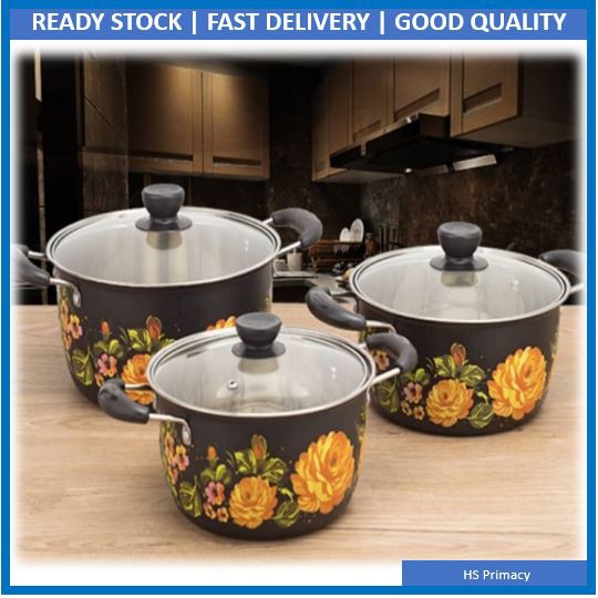 Periuk Lauk Pauk Berbungga| Flower 6PC Stainless Steel Stock Pot | Set ...