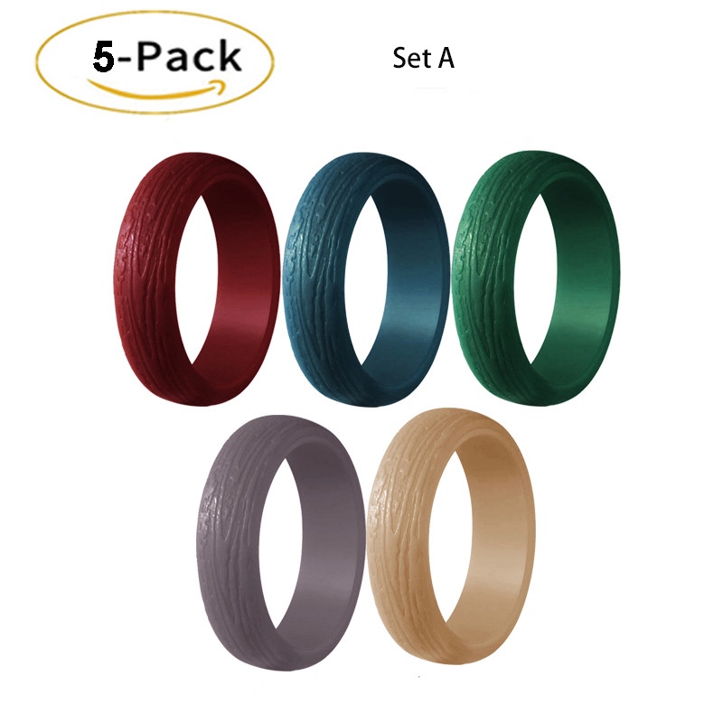 5.7mm Width Tree Bark Grain Silicone Rings Rubber Finger Ring ...